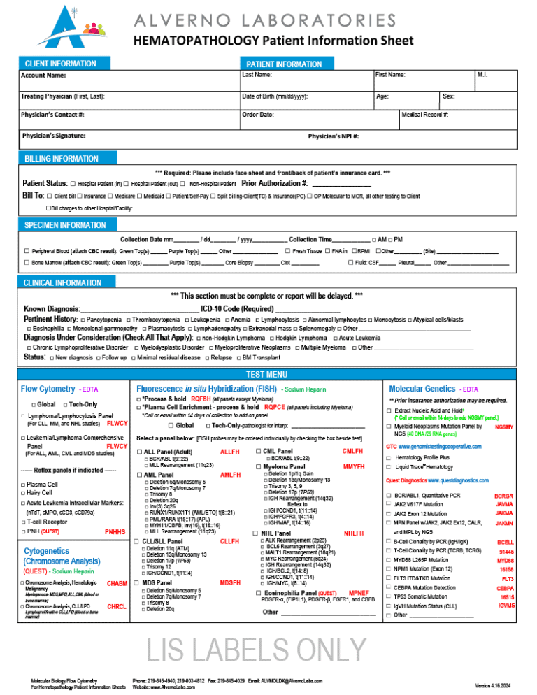 Provider Forms | Alverno Laboratories | Illinois and Indiana