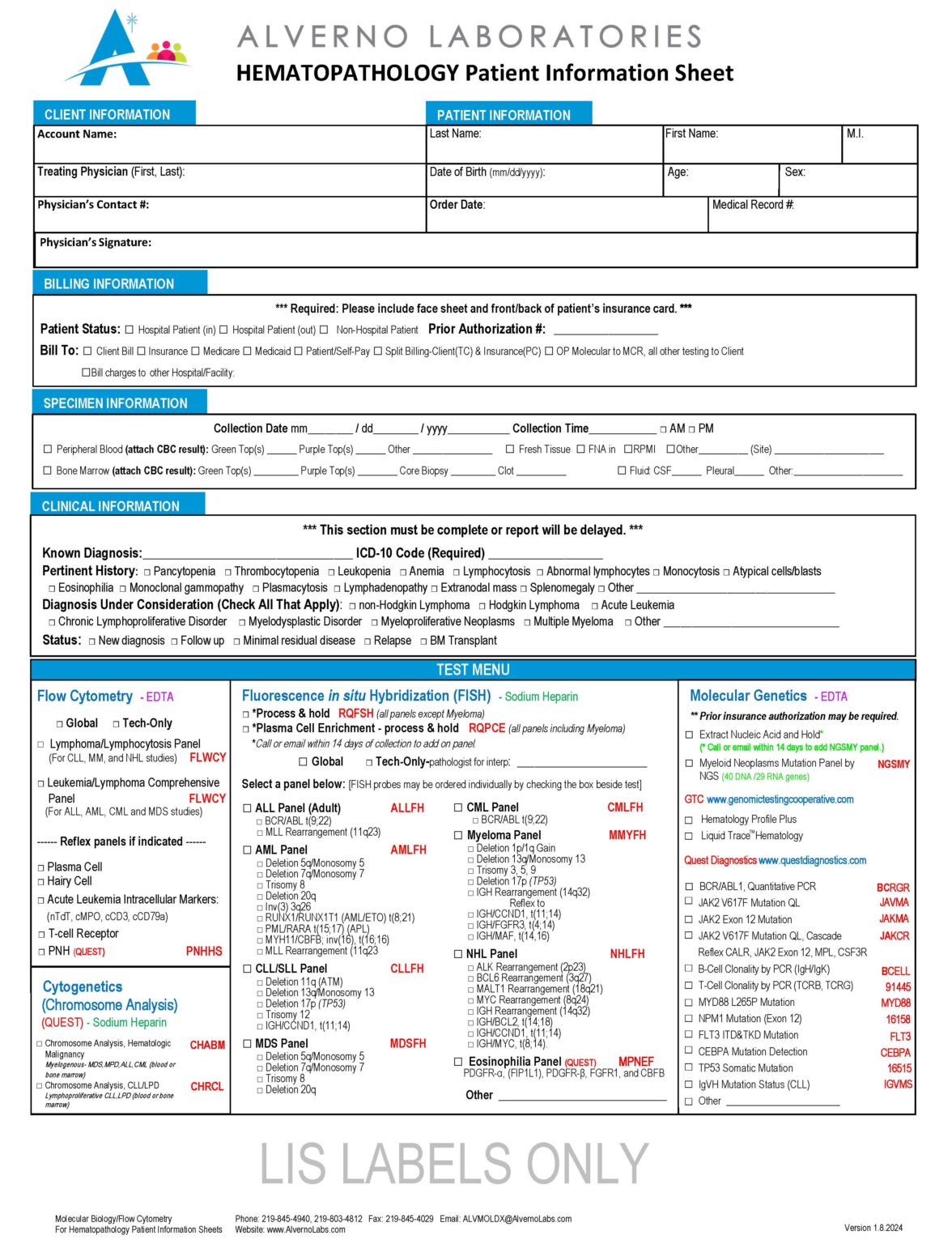 Provider Forms | Alverno Laboratories | Illinois and Indiana