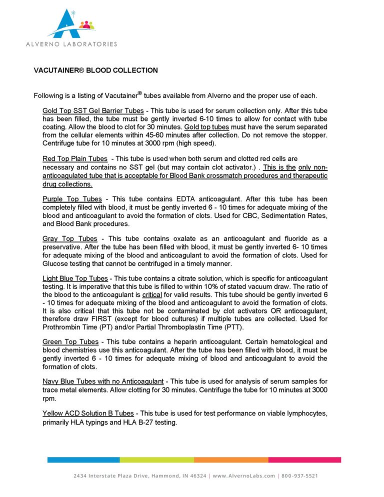 Instructions and Information | Alverno Laboratories | Illinois and Indiana