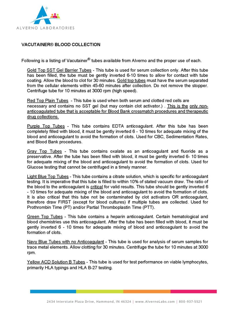 Instructions and Information | Alverno Laboratories | Illinois and Indiana